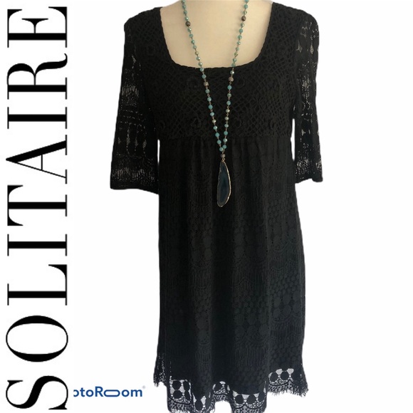 Solitaire | Dresses | Bogo Solitaire Crochet Lace Black 34 Sleeve ...